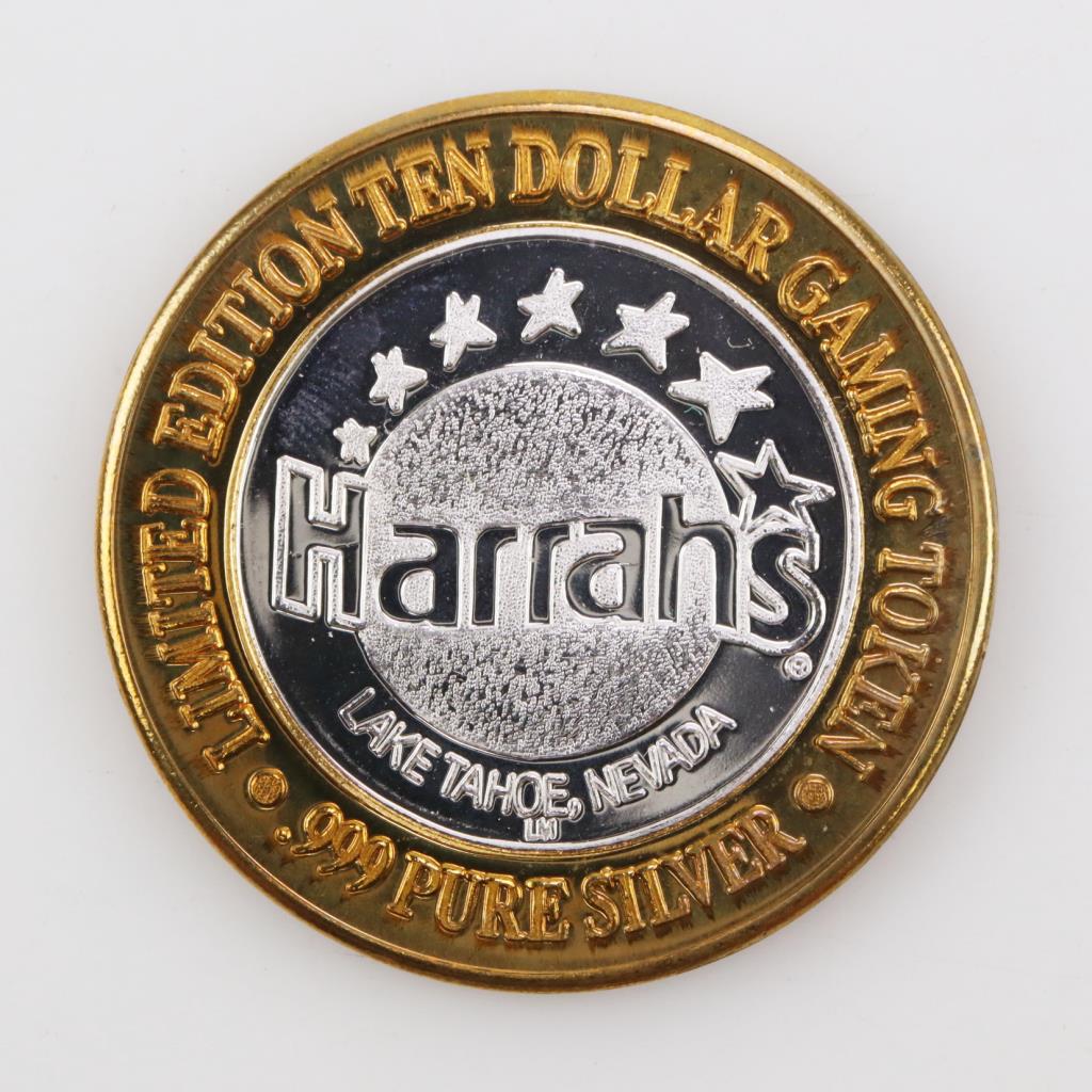 .999 Silver And Brass Harrahs Gaming Token | Property Room