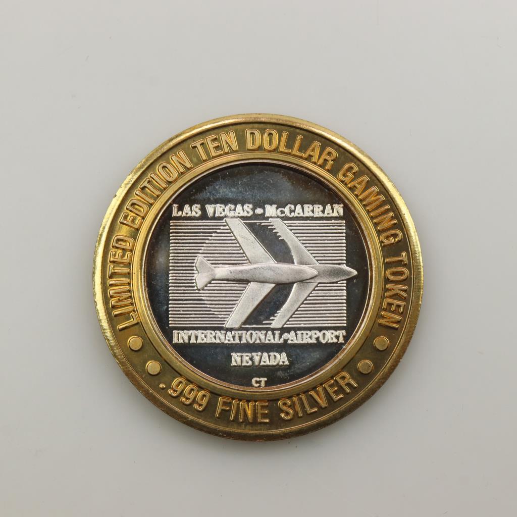 .999 Silver And Brass McCarran Slots Gaming Token | Property Room