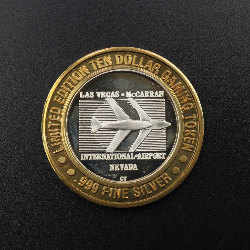 .999 Silver And Brass McCarran Slots Gaming Token | Property Room