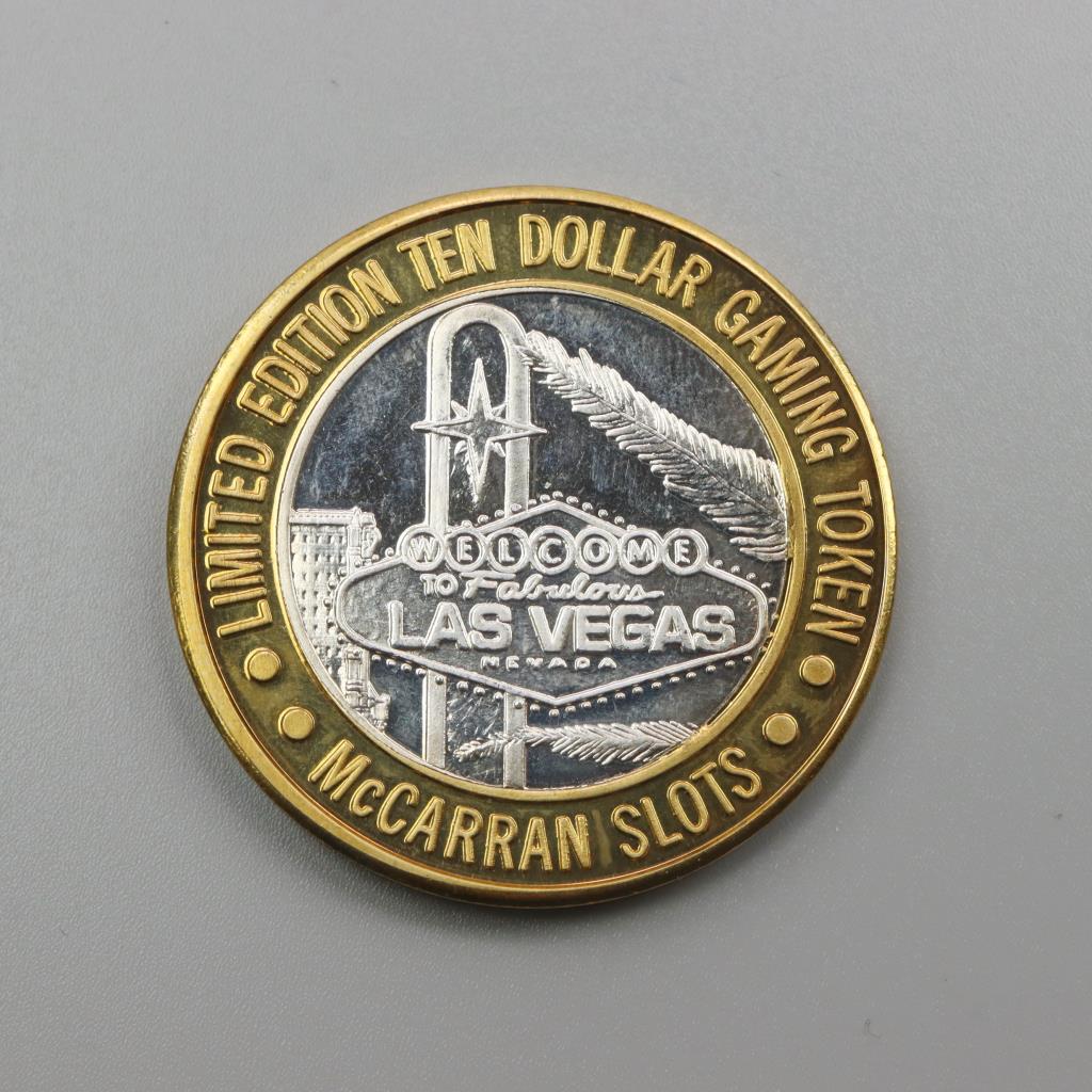 .999 Silver And Brass McCarran Slots Gaming Token | Property Room
