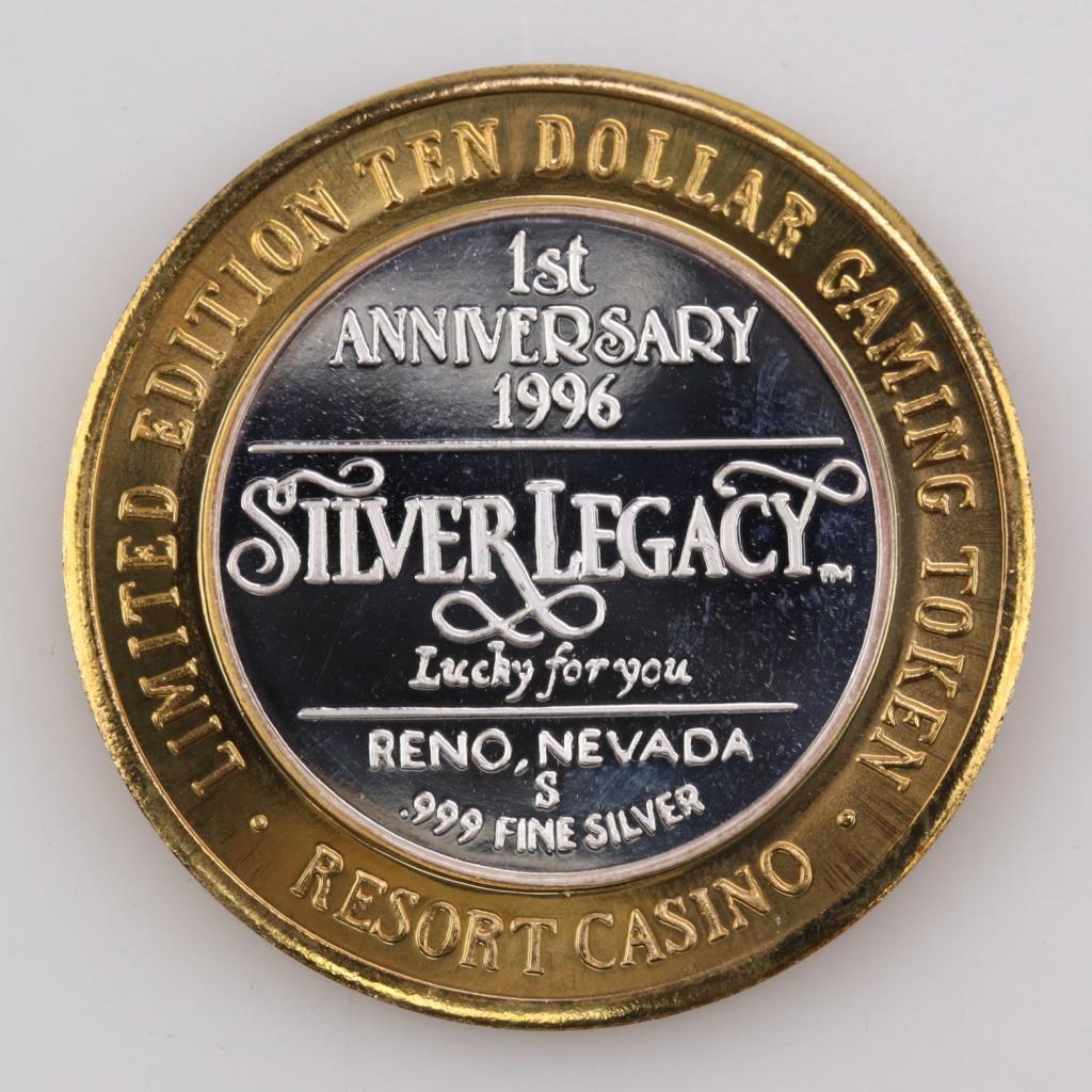 .999 Silver And Brass Silver Legacy Casino Gaming Token | Property Room