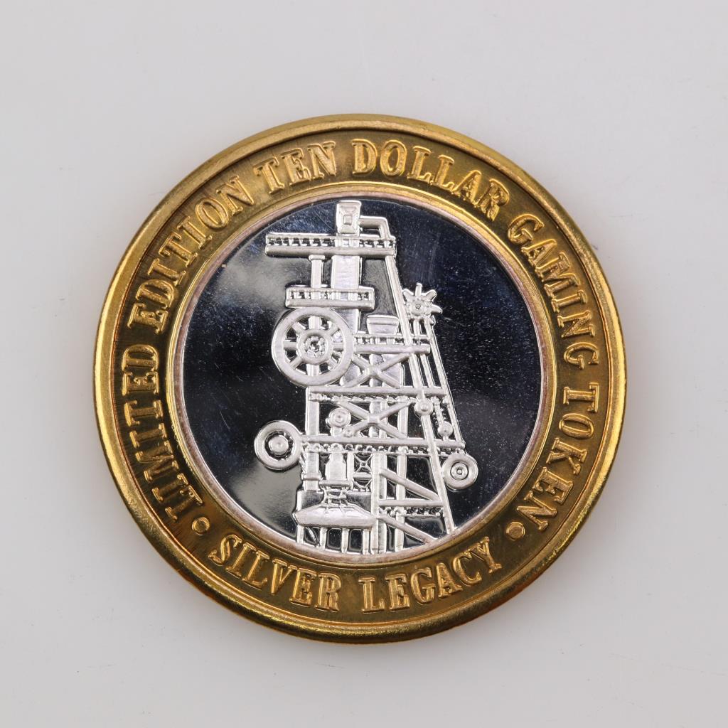 .999 Silver And Brass Silver Legacy Casino Gaming Token | Property Room