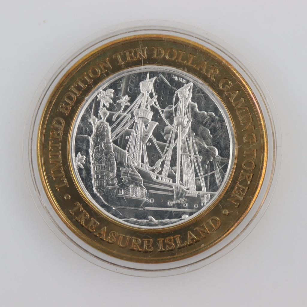 .999 Silver And Brass Treasure Island Gaming Token | Property Room