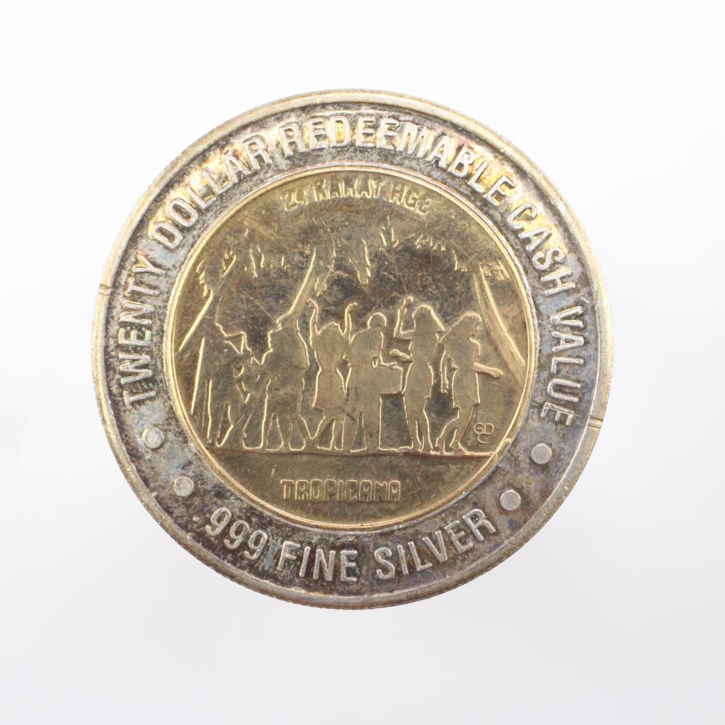 .999 Silver And Gold Plated Center Tropicana Gaming Token | Property Room