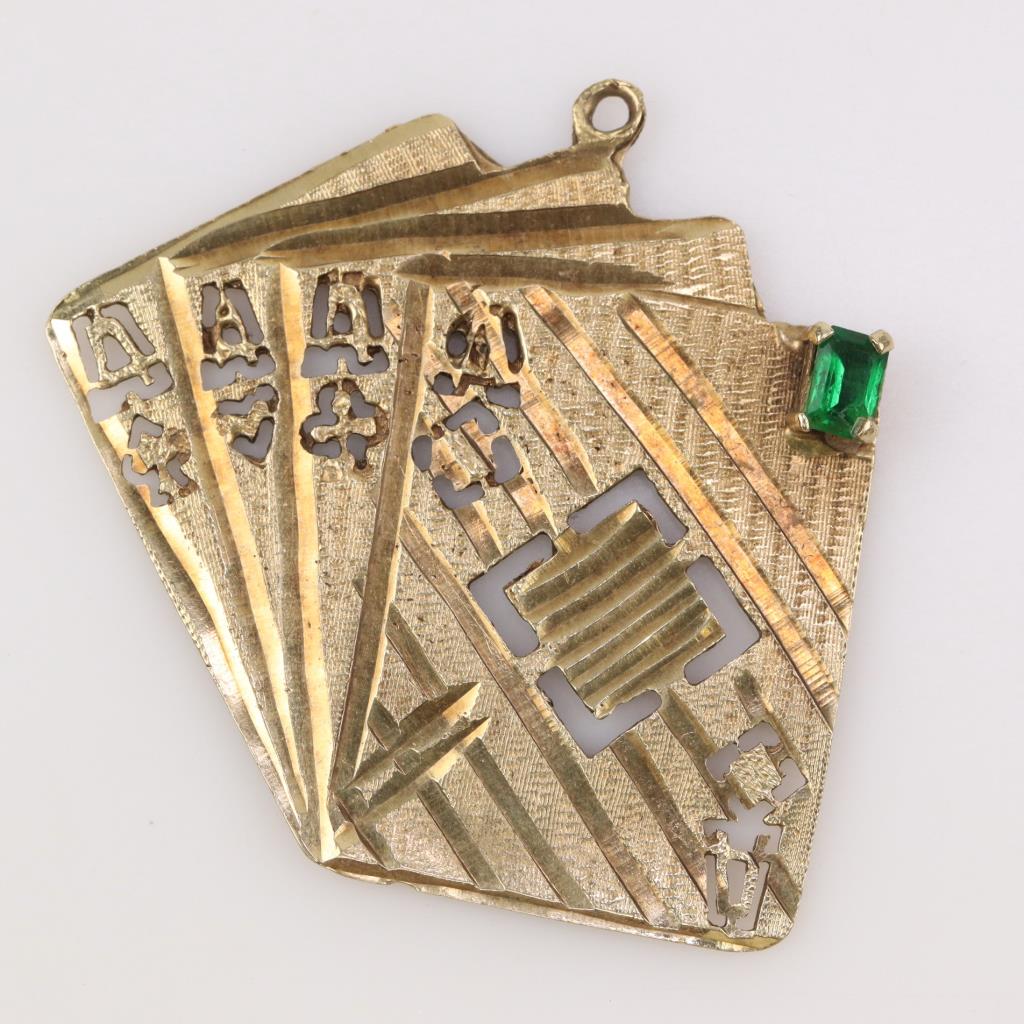 9kt Gold Green Stone Playing Cards Pendant | Property Room