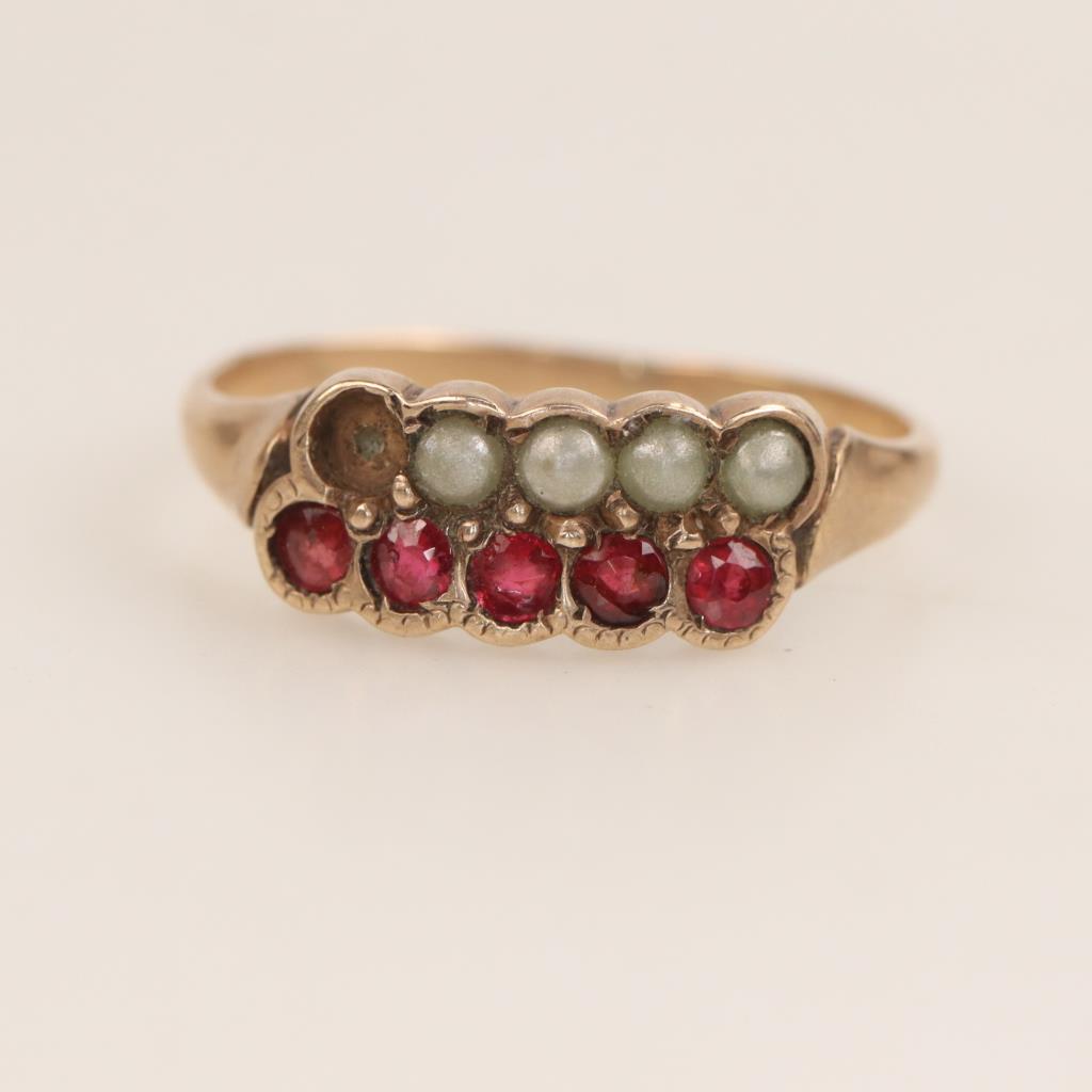 9kt Rose Gold Pearl Red Stone Ring | Property Room