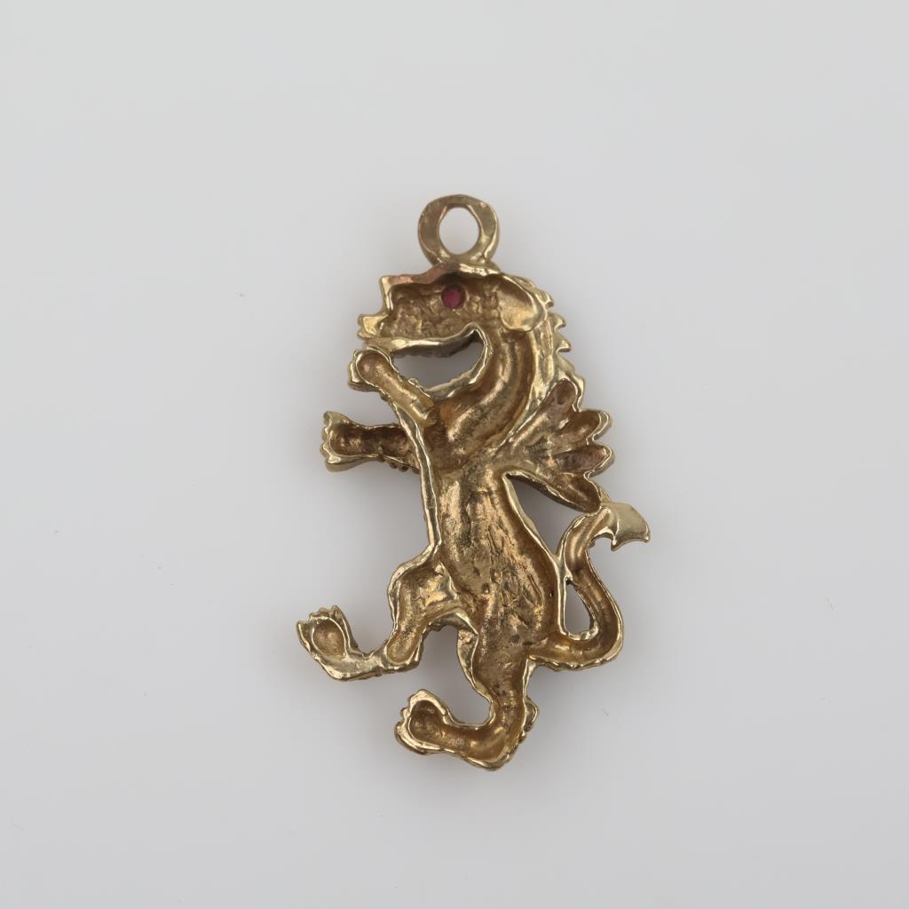 9kt Two-Tone Gold Red Stone Dragon Pendant | Property Room