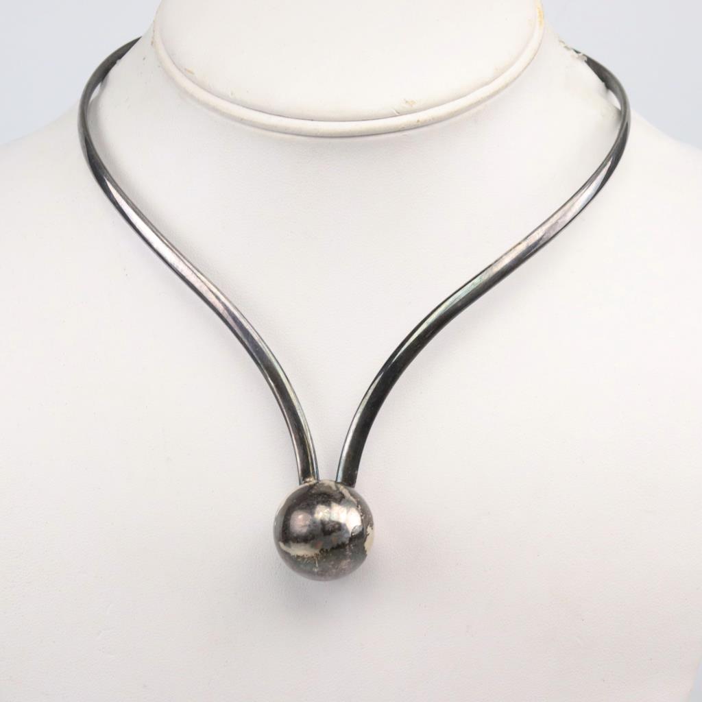 Alton Sweden Sterling Silver Modernist Ball End Neck Ring | Property Room