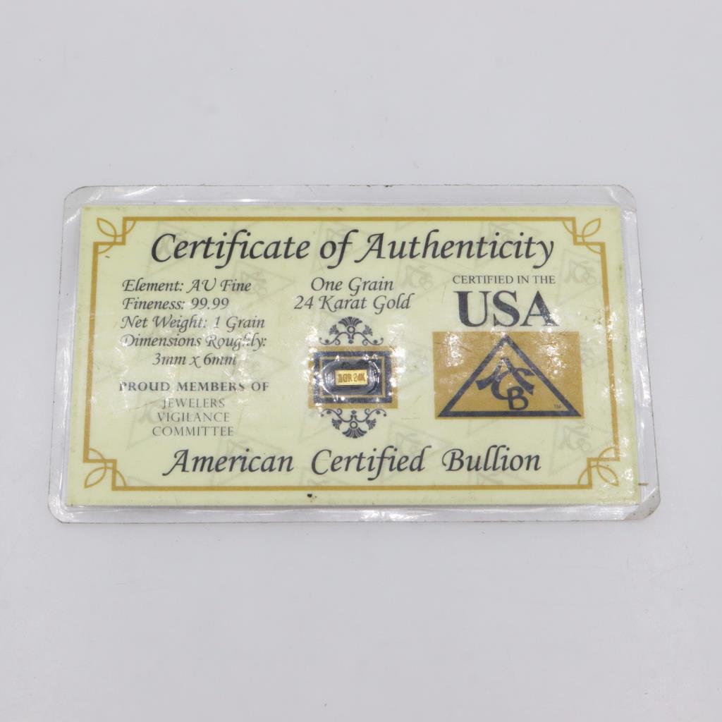 American Certified Bullion Fine Gold 1 Grain With COA | Property Room