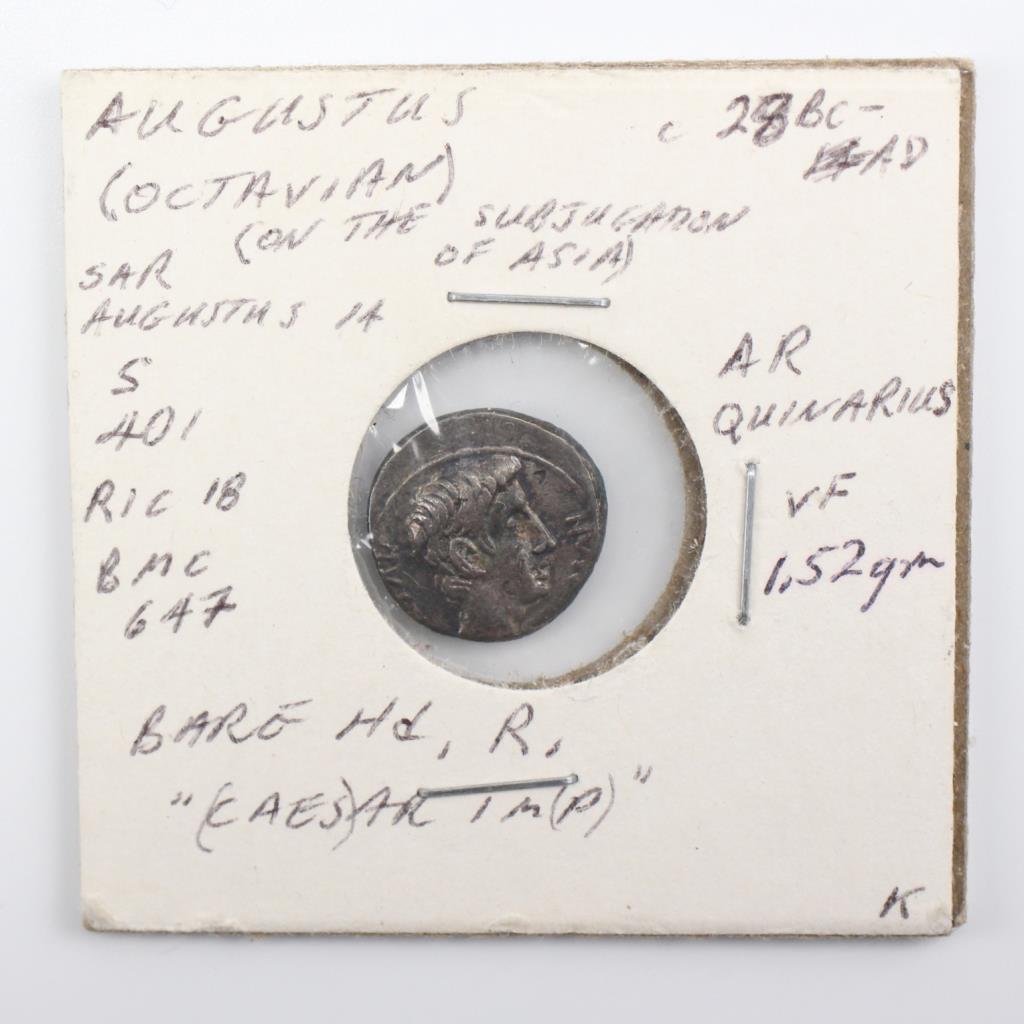 Ancient Roman Silver Coin - Augustus Quinarius | Property Room
