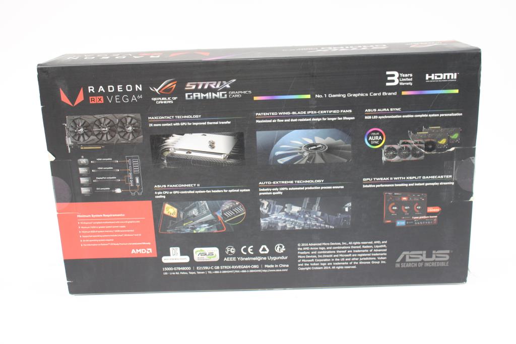 Asus Radeon RX VEGA 64 Rog Strix Gaming OC Edition Grpaphic Card ...