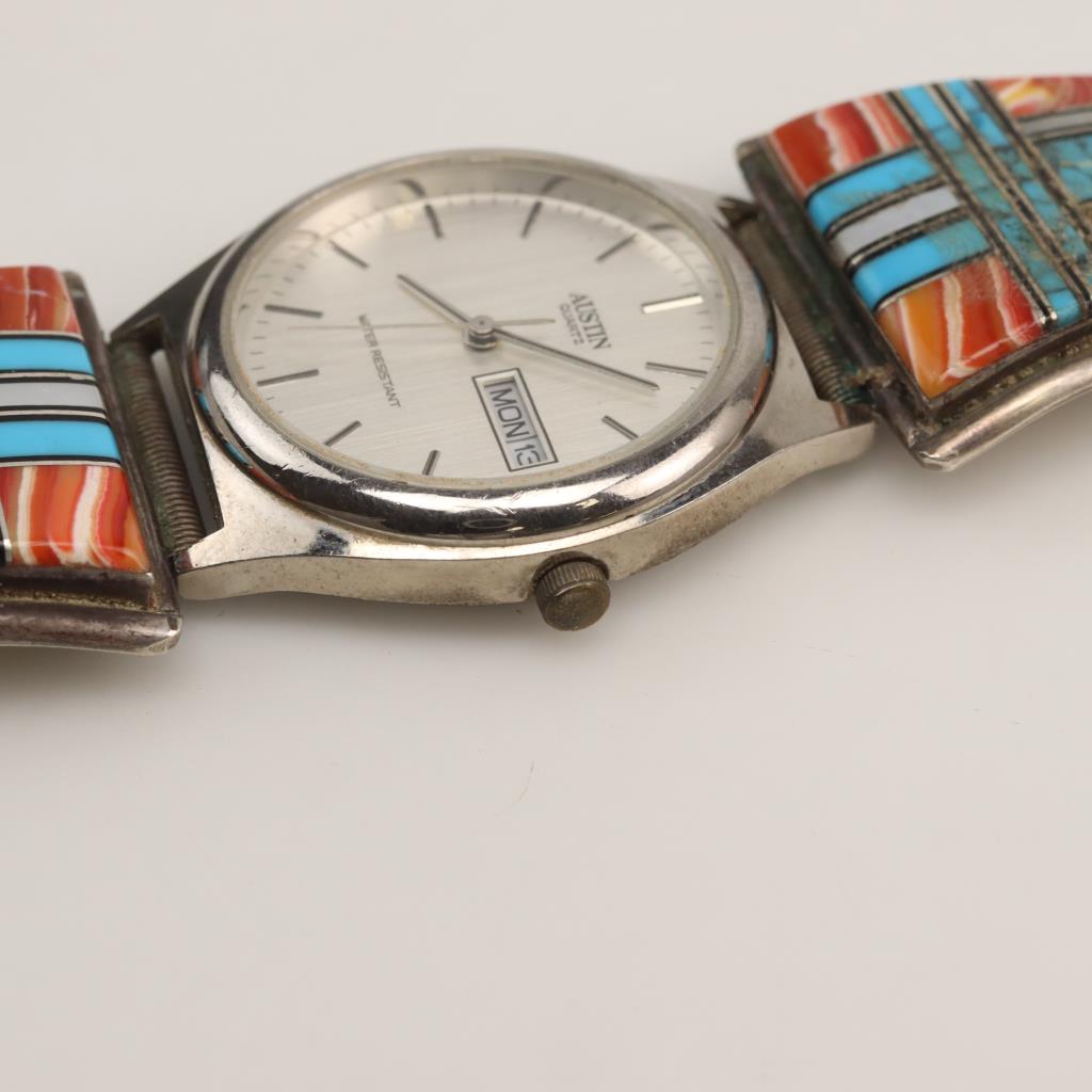 Austin Watch Co. Sterling Silver Turquoise And Rhodochrosite Inlayed ...