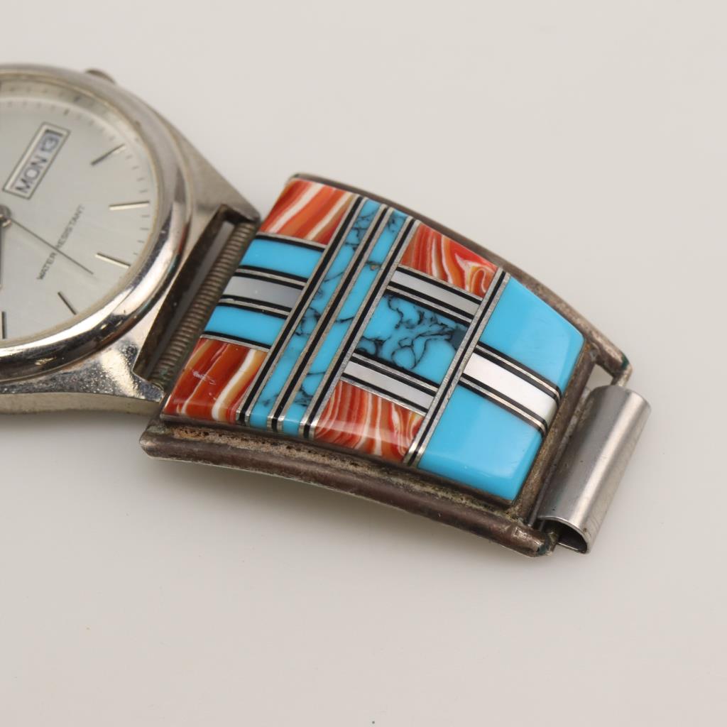 Austin Watch Co. Sterling Silver Turquoise And Rhodochrosite Inlayed ...