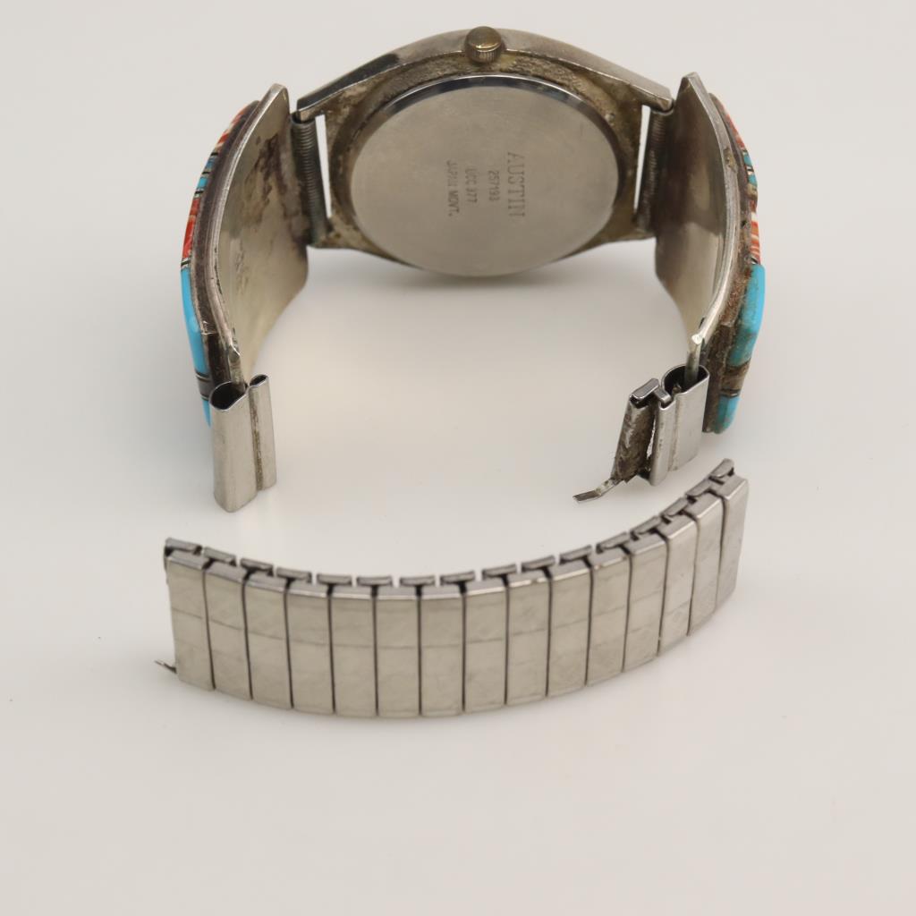 Austin Watch Co. Sterling Silver Turquoise And Rhodochrosite Inlayed ...