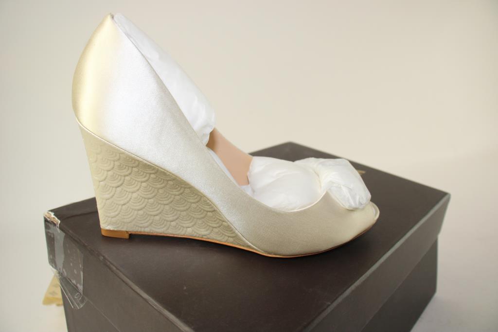 Badgley Mischka Dara Satin Jeweled Wedges, Size 5 1/2, MP3437 ...
