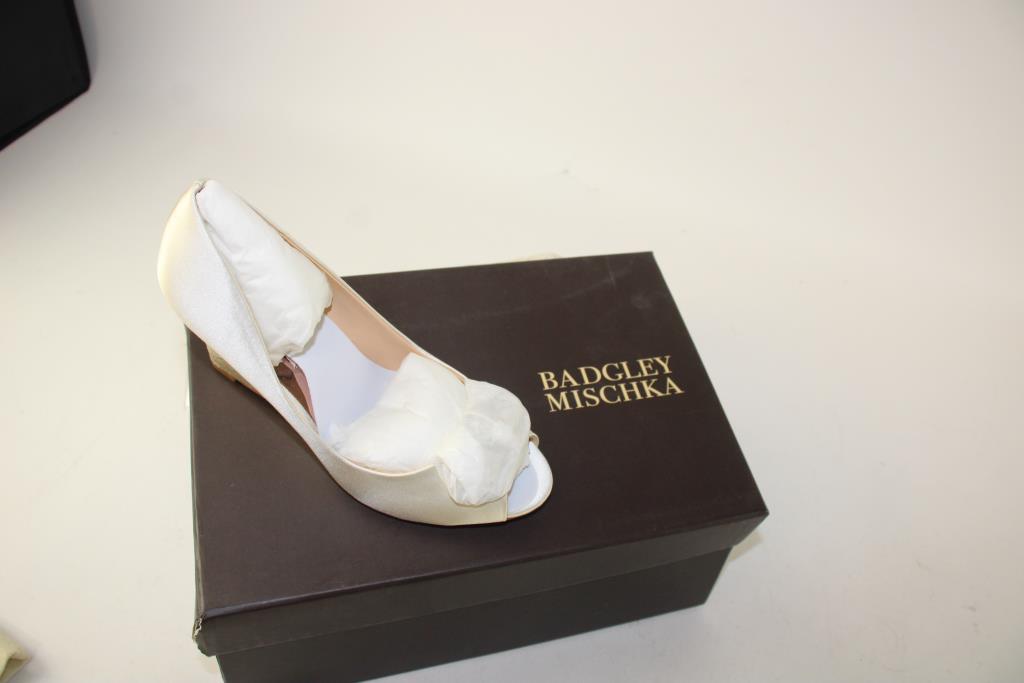 Badgley Mischka Dara Satin Jeweled Wedges, Size 5 1/2, MP3437 ...