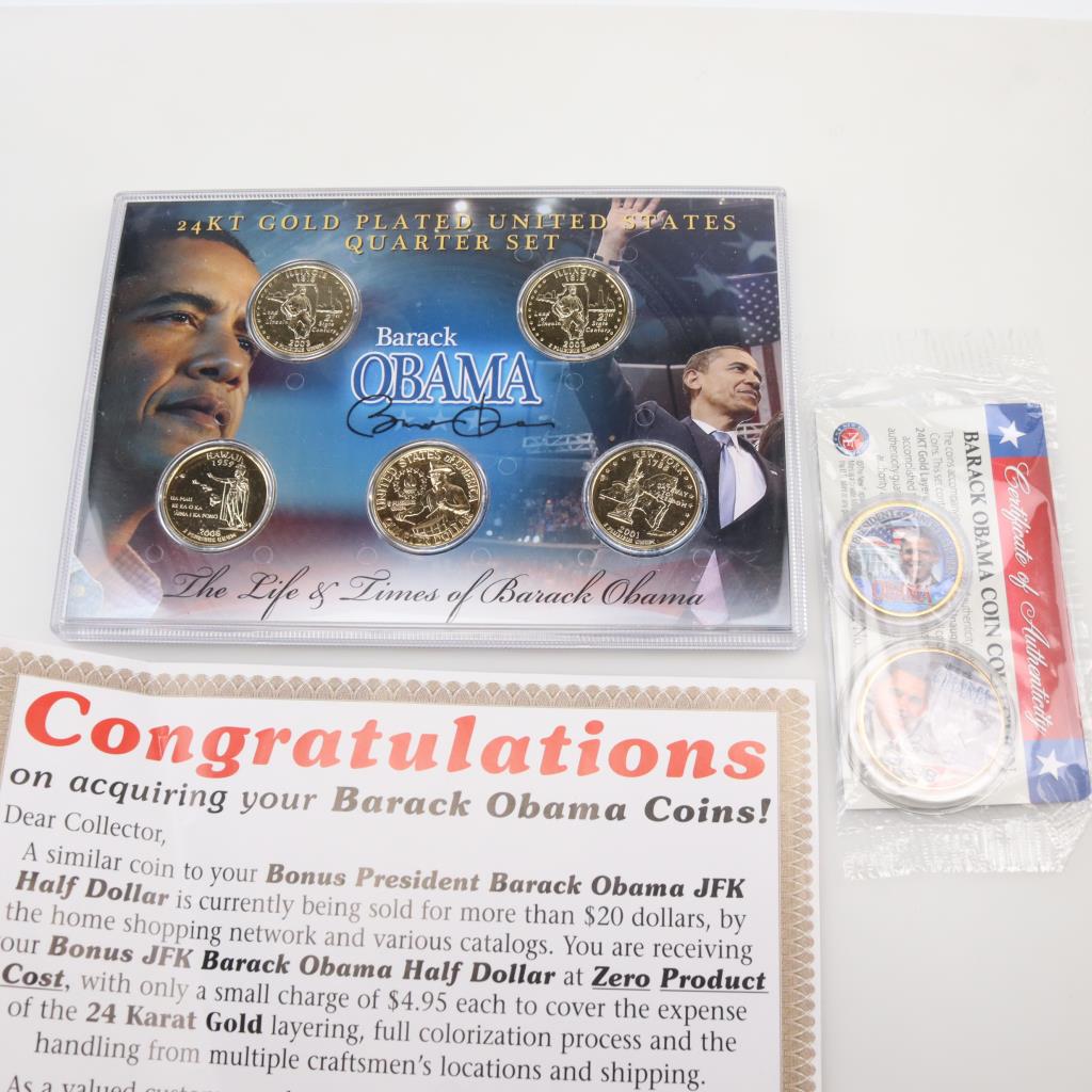 Barack Obama US Quarters Colorized GP Coins Includes COA | Property Room
