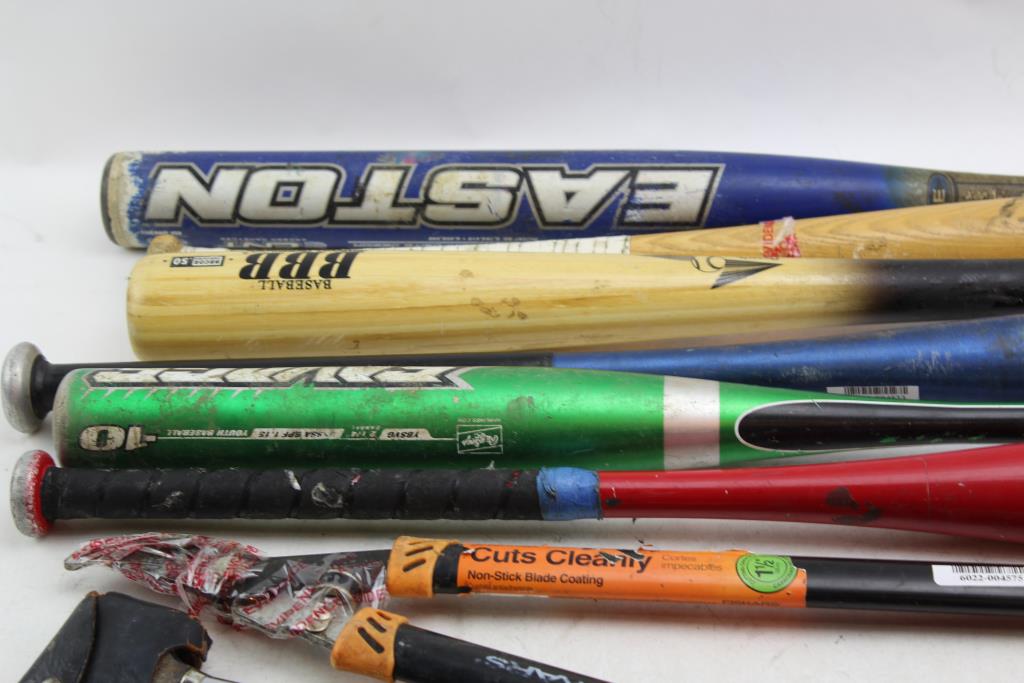 Baseball, Softball Bats, Axe, Bolt Cutter, And Knife: 9 Items ...