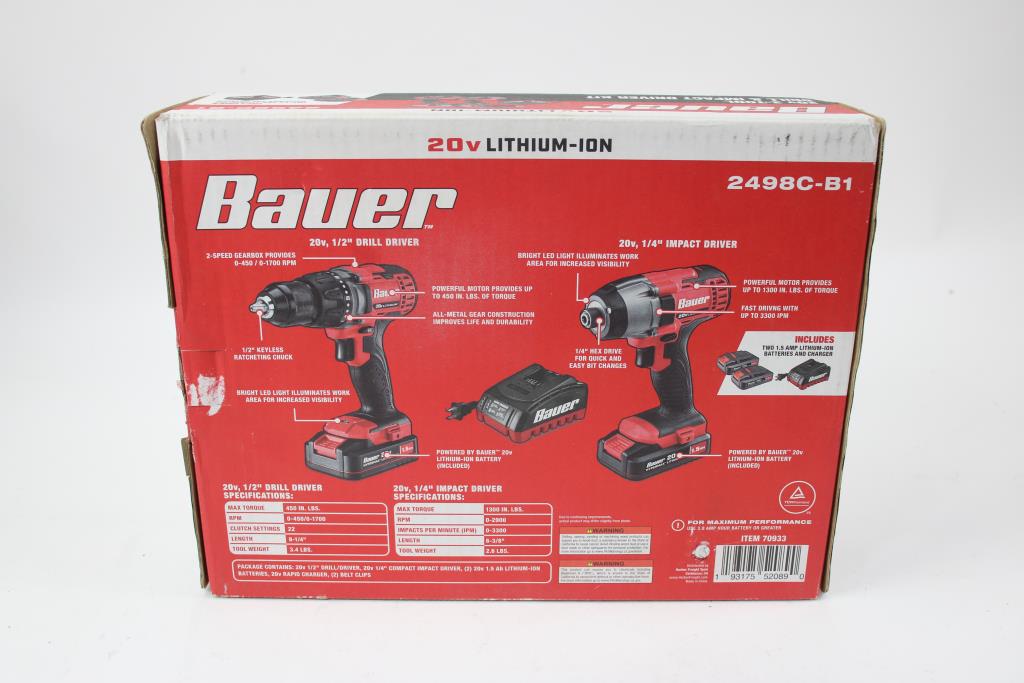 Bauer 20V 1/2" Compact Drill/Driver Kit 2498C-B1 | Property Room