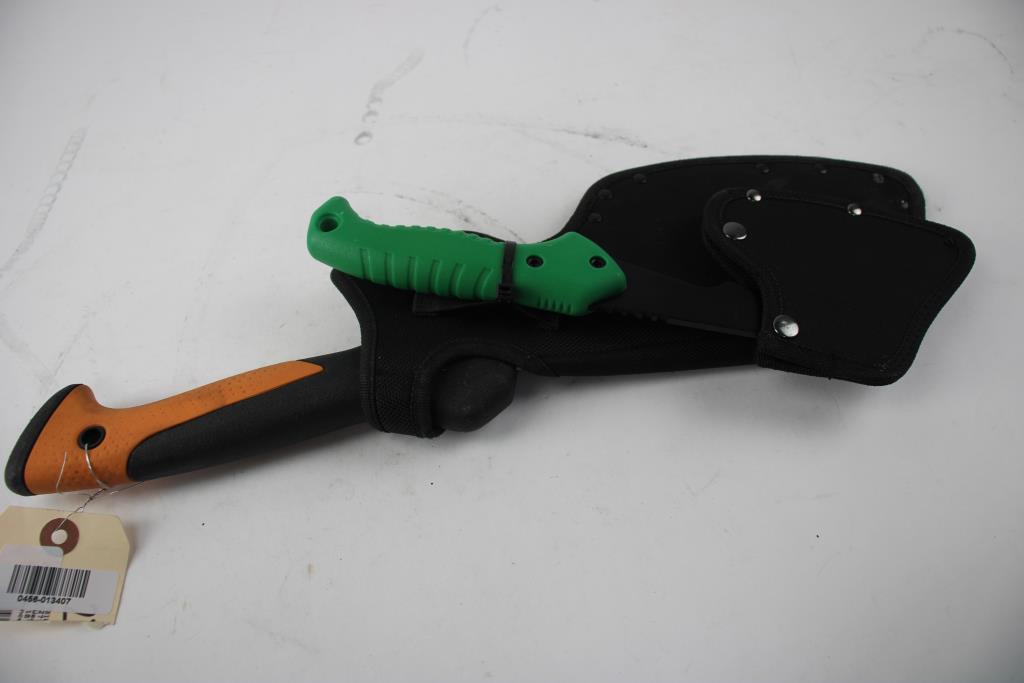 Black Axe With Green Handle Grip, And Fiskars Axe, 2 Pieces | Property Room