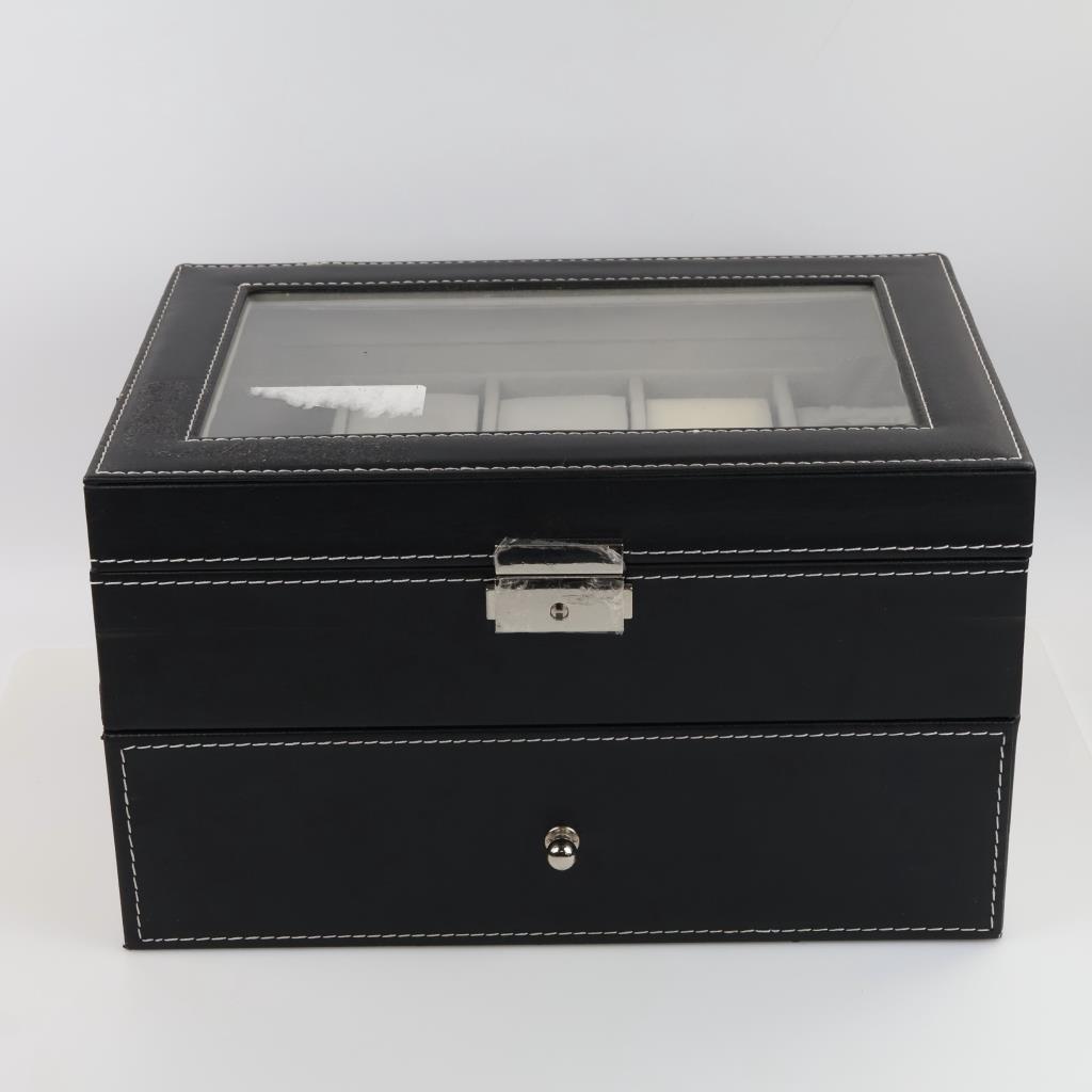 Black Faux Leather White Metal Hardware Gray Felt Lined Watch Case ...