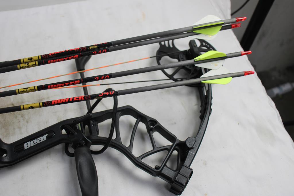 Bleakc Bear Compound Bow , Gold Tip Hunter 340 Arrows | Property Room