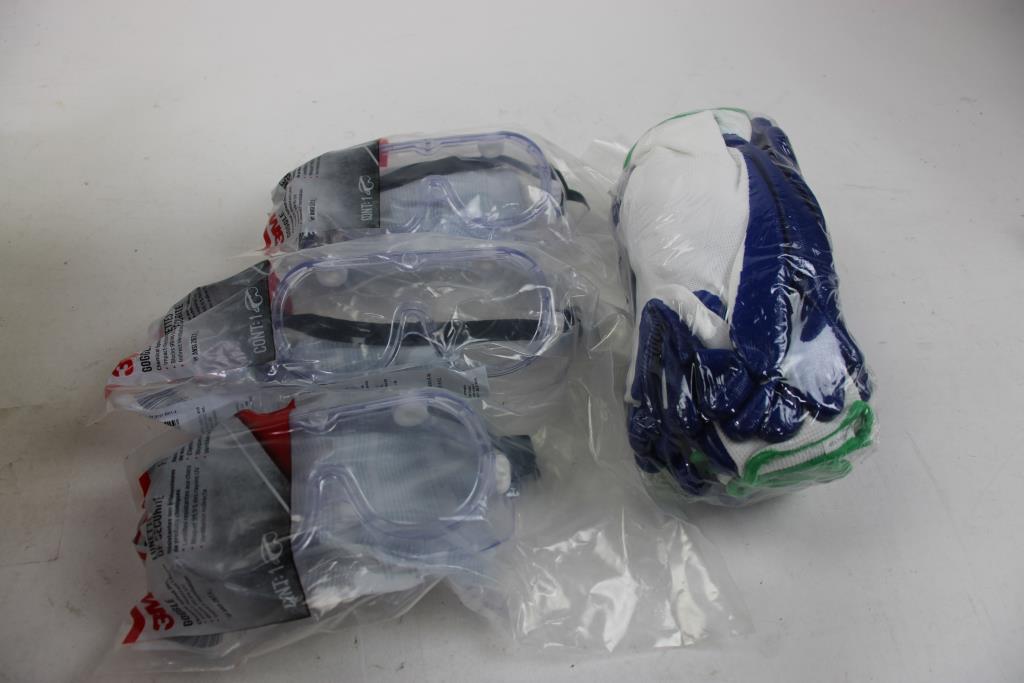 Blue Hawk Nitrile-Coated Large Gloves, 3M Goggles, And 3M Face Shields ...