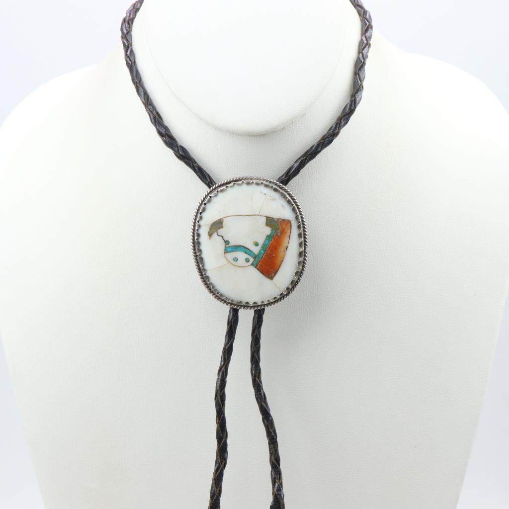 Bolo Tie Abalone Shell Mosaic Inlay Sterling Silver Accent Property Room