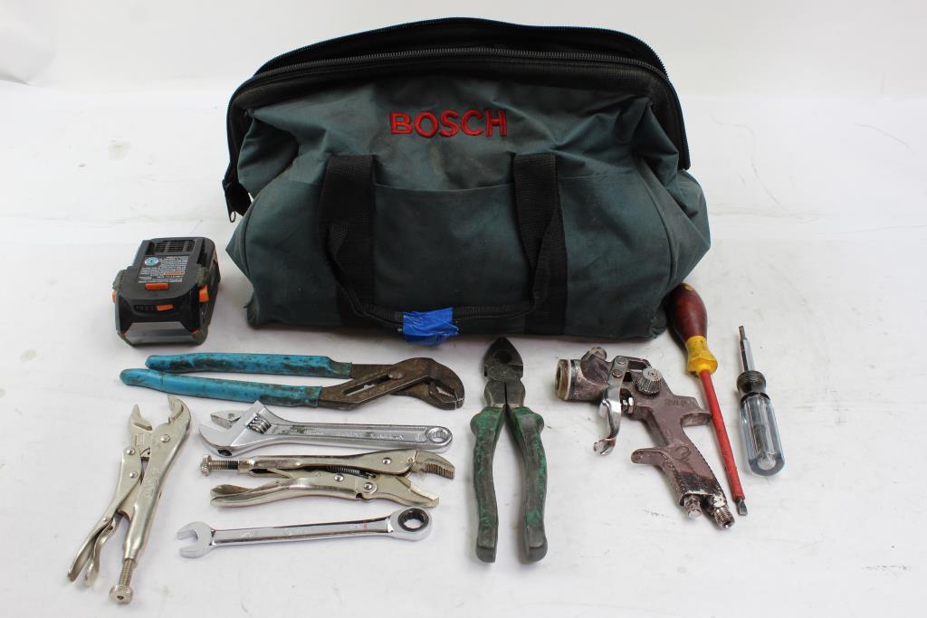 Bosch Tool Bag With Ridgid 18V Battery Pack, Zip Ties And More Various ...