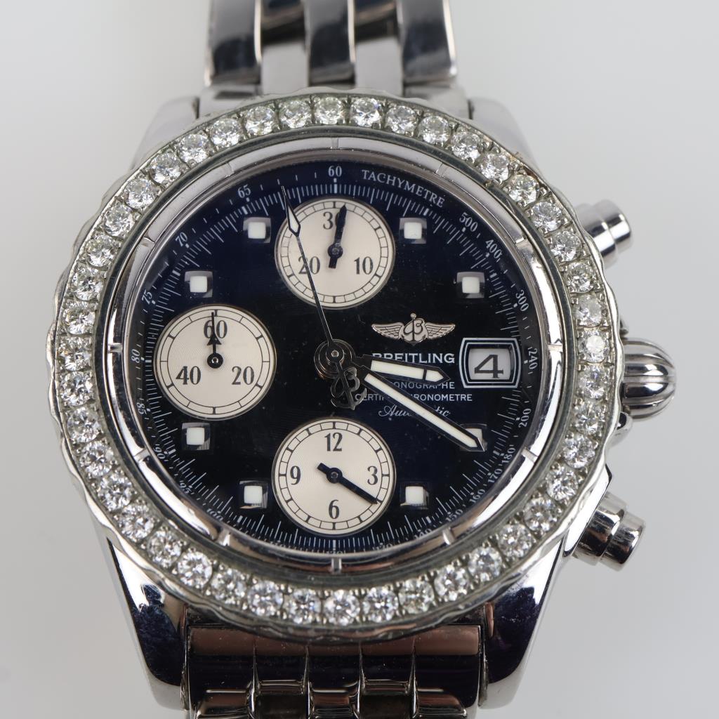 Breitling 2.20cts TW Diamond Cockpit Chronograph Watch-Evaluated By Our ...