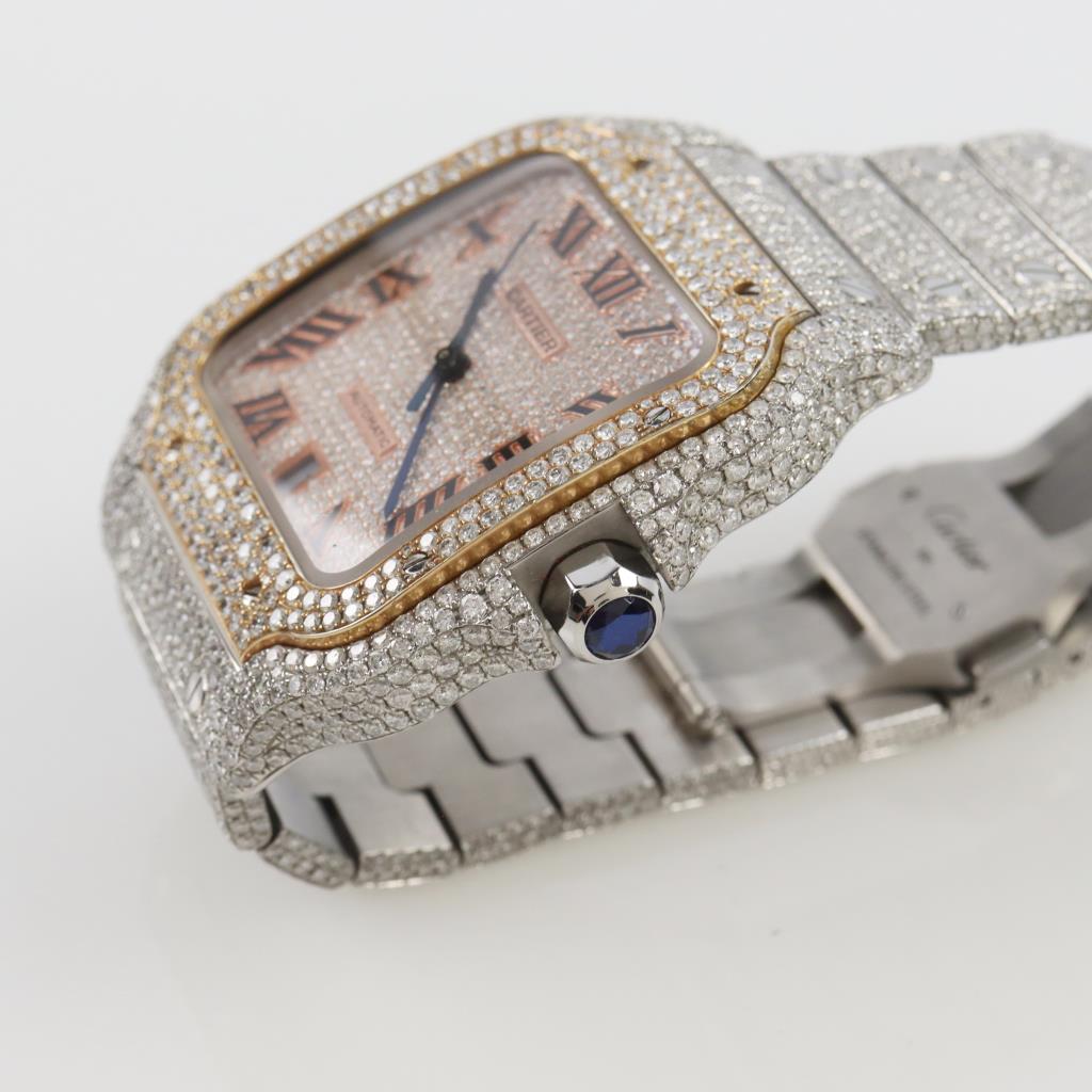 Cartier 25.00cts TW Diamond Santos Iced Out Watch-Evaluated By Our ...
