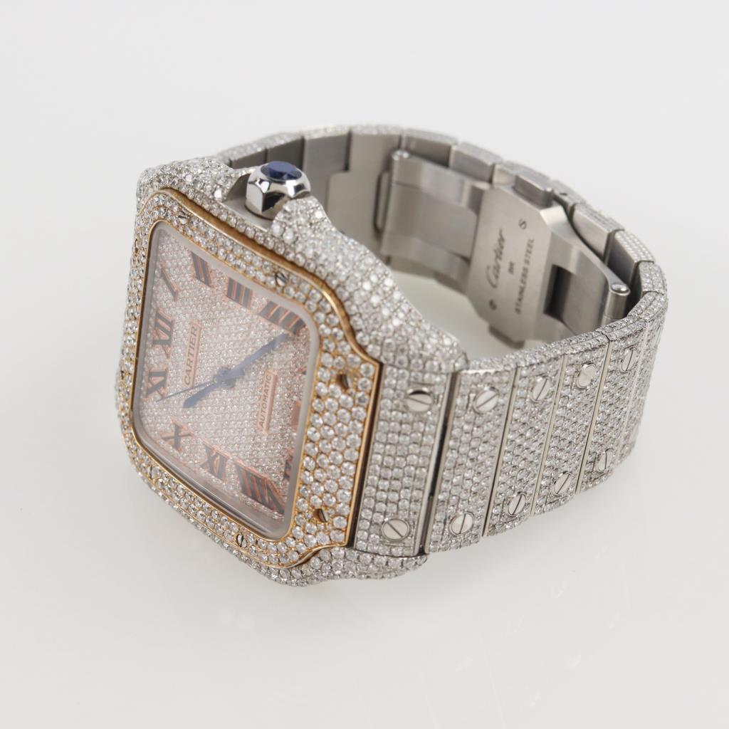Cartier 25.00cts TW Diamond Santos Iced Out Watch-Evaluated By Our ...