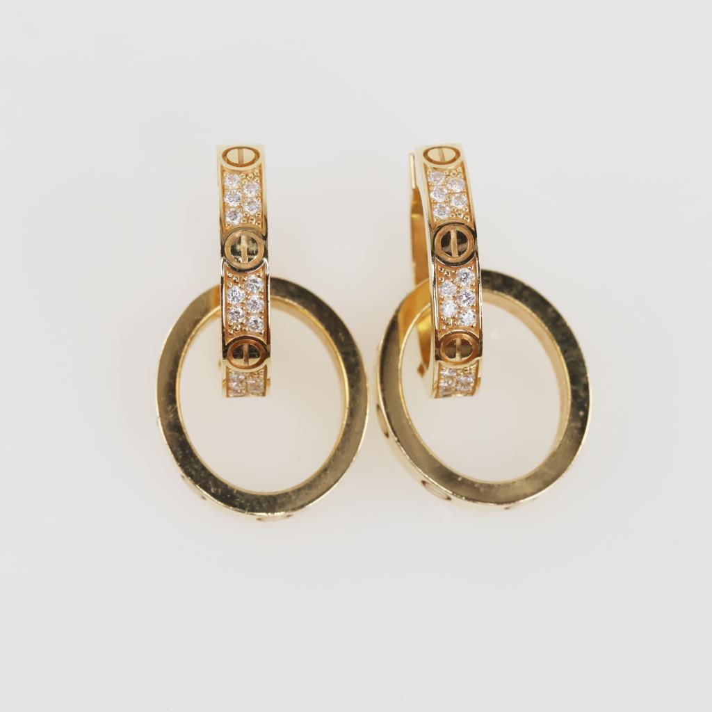 Cartier .26ctTW Diamond 18kt Gold Double Hoop Love Earrings-Evaluated ...