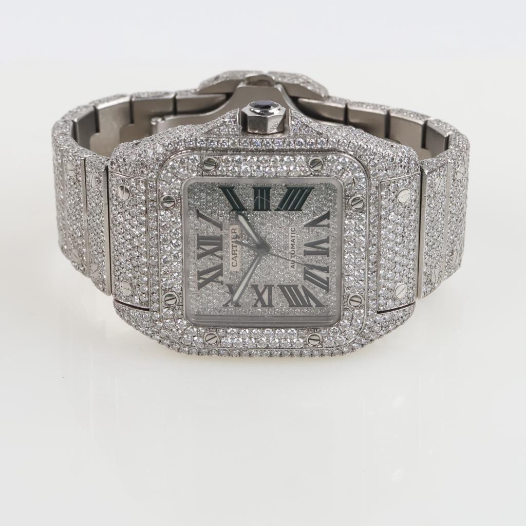 Cartier Santos 100 - 22.67cts TW Diamond Watch-Evaluated By Our Certified Gemologist-AGS/GIA ...