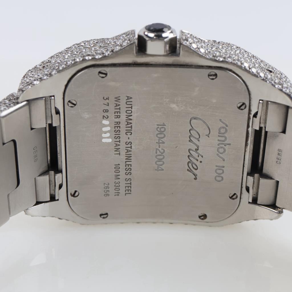 Cartier Santos 100 - 22.67cts TW Diamond Watch-Evaluated By Our Certified Gemologist-AGS/GIA ...