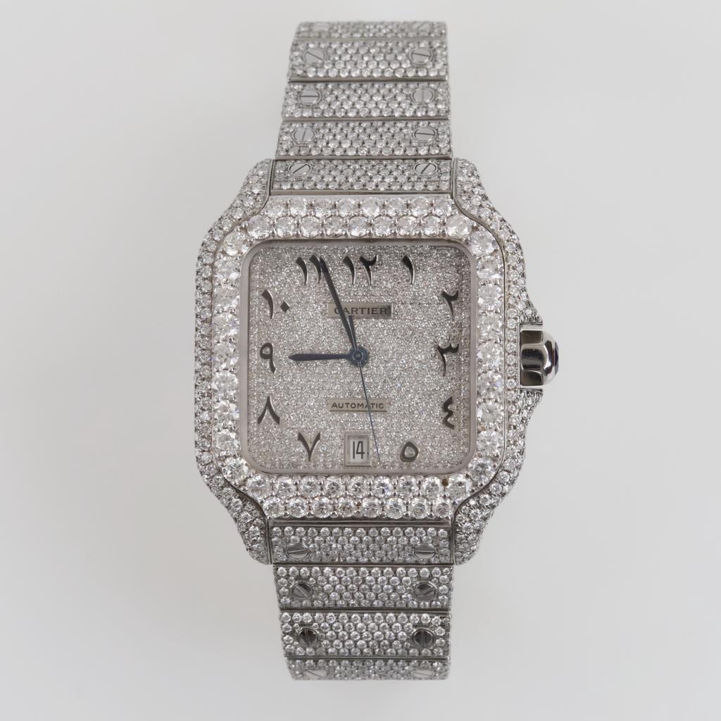 Cartier Santos 14.64cts TW Diamond Watch-Evaluated By Our Certified ...