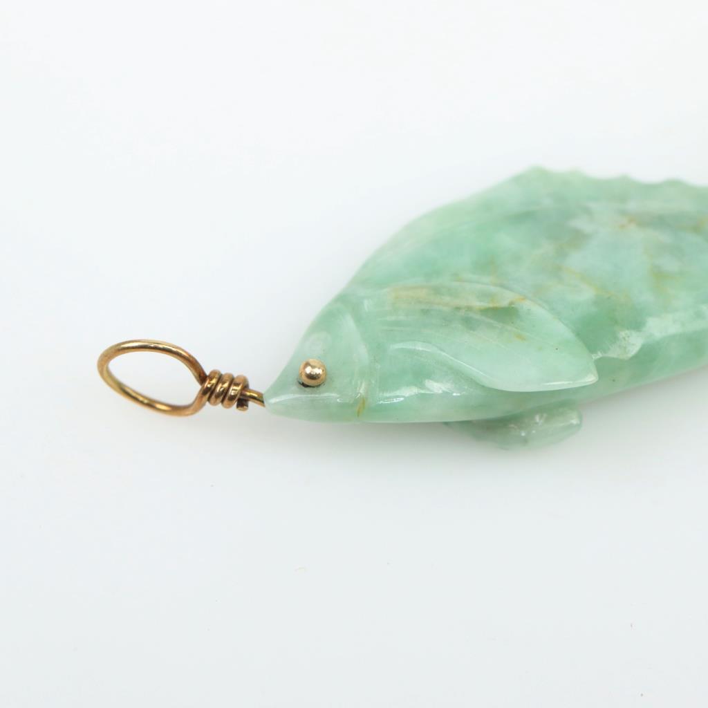 Carved Jadeite Fish 14kt Gold Accent Pendant | Property Room