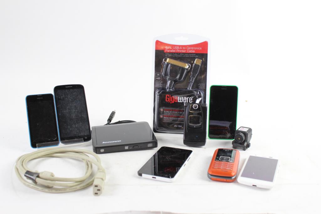 Cellphones, DVD Burner, Assorted Cables, And More, 15+ Pieces ...