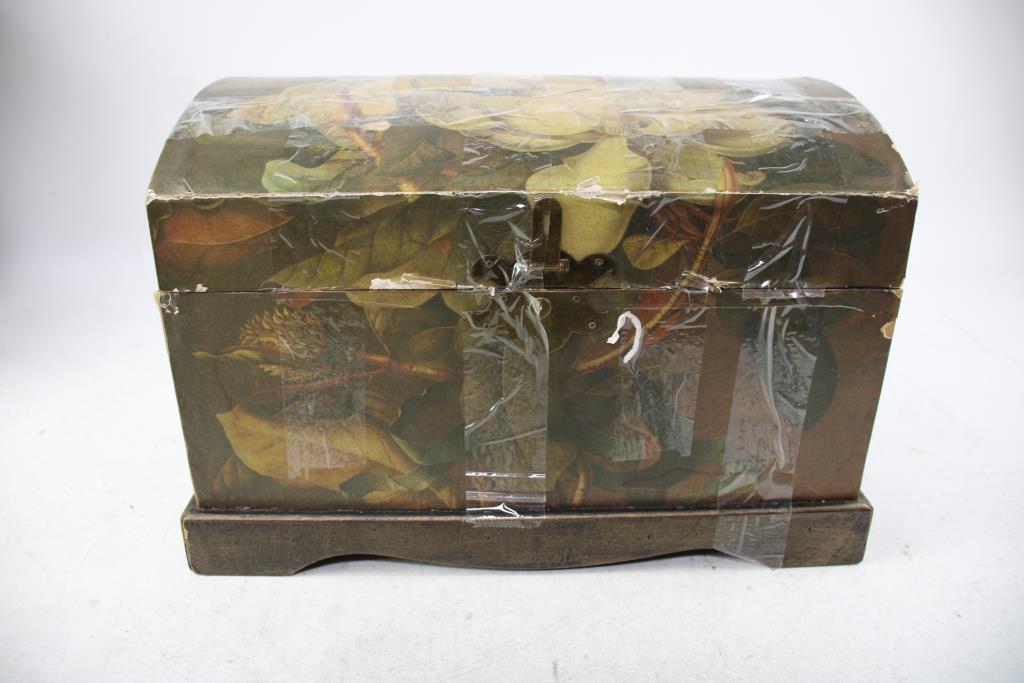 Chest With Christmas Decorations, Slverware, And More Bulk Lot ...