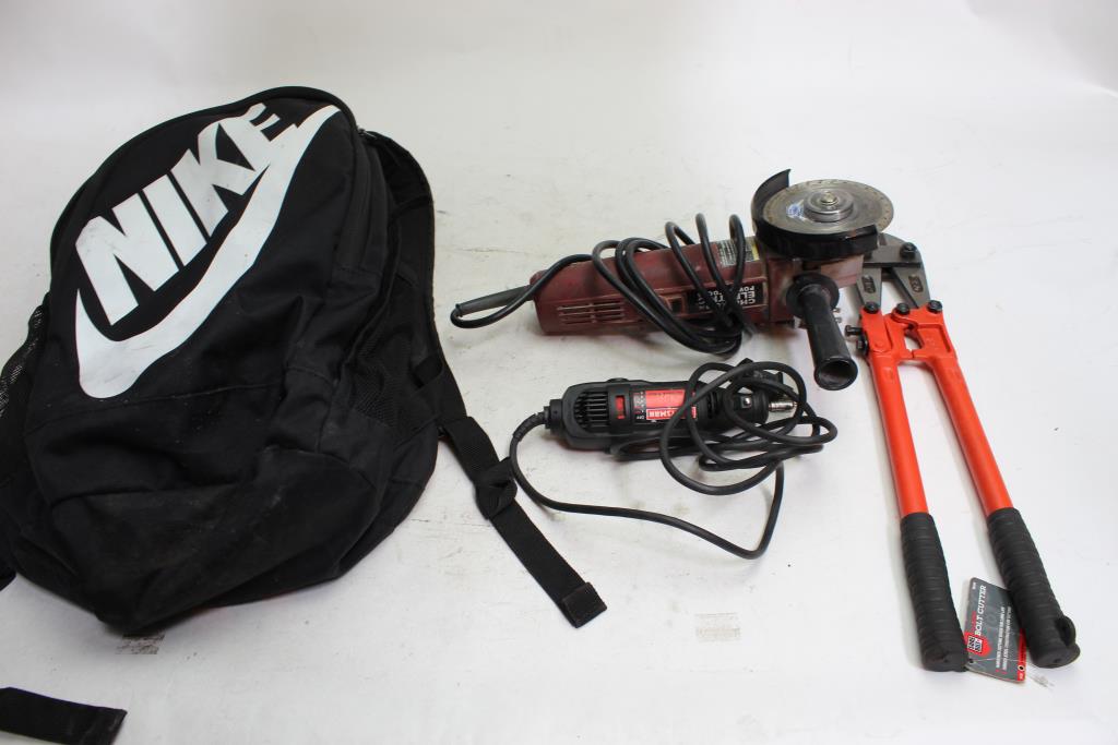 Chicago Electric Grinder, Sure Bilt Bolt Cutters, Sheffield Pliers+ ...