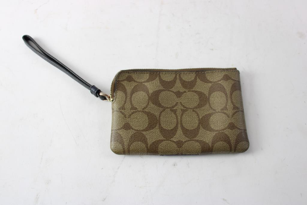 Coach Corner Zip Wristlet, Gold/Khaki/Black, 58035 | Property Room