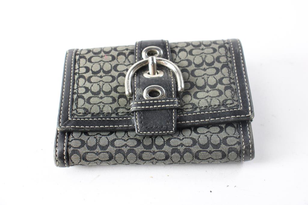 Coach Silver Buckle Button Medium Bifold Wallet, Black | Property Room