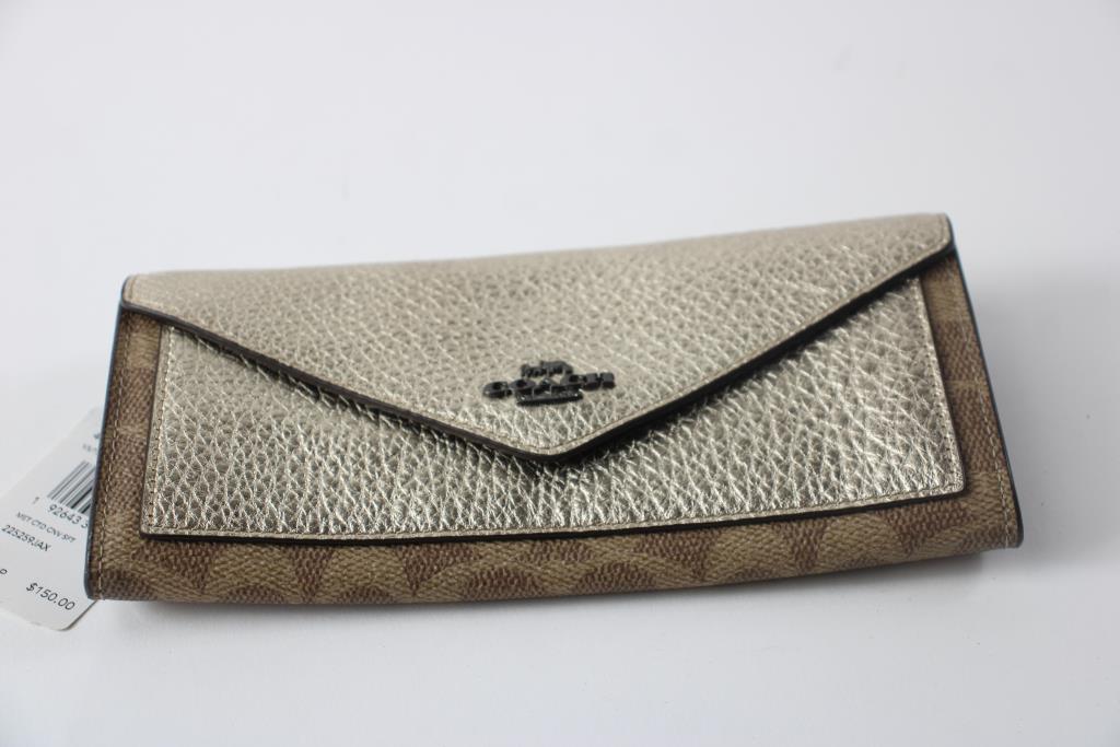 Coach Soft Wallet In Colorblock Signature Canvas, 40040, Tan/Metallic ...