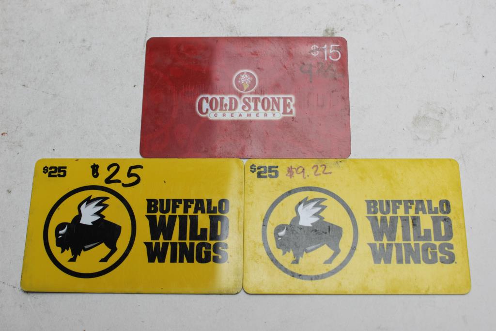 Cold Stone And Buffalo Wild Wings Gift Cards 3 Pieces | Property Room