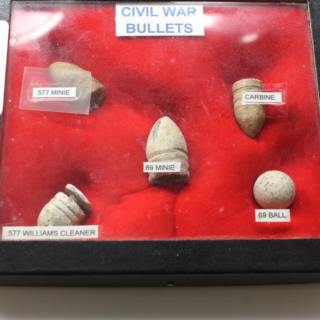 Collection Of Civil War Bullets In Display Case - 5 Pieces | Property Room
