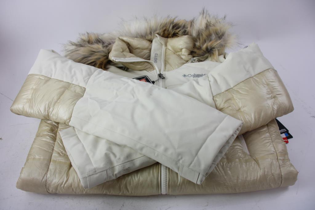 Columbia, Heatzone 1000 Turbodown Long Hooded Parka, Size L, Cream White | Property Room
