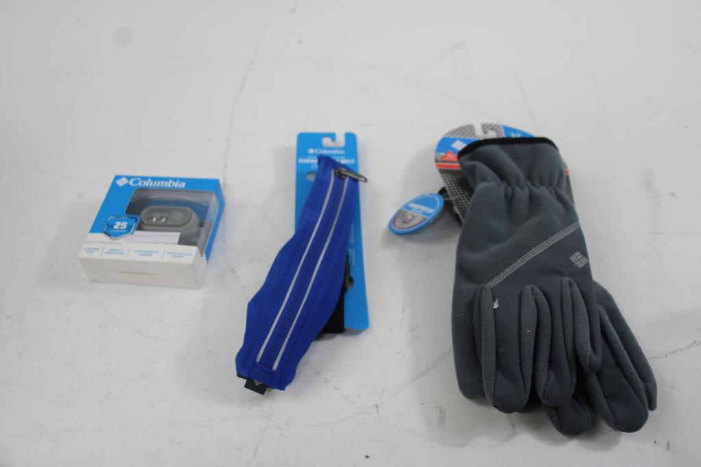Columbia Mini Headlamp, Expandable Belt, Gloves And More 6 Pieces ...
