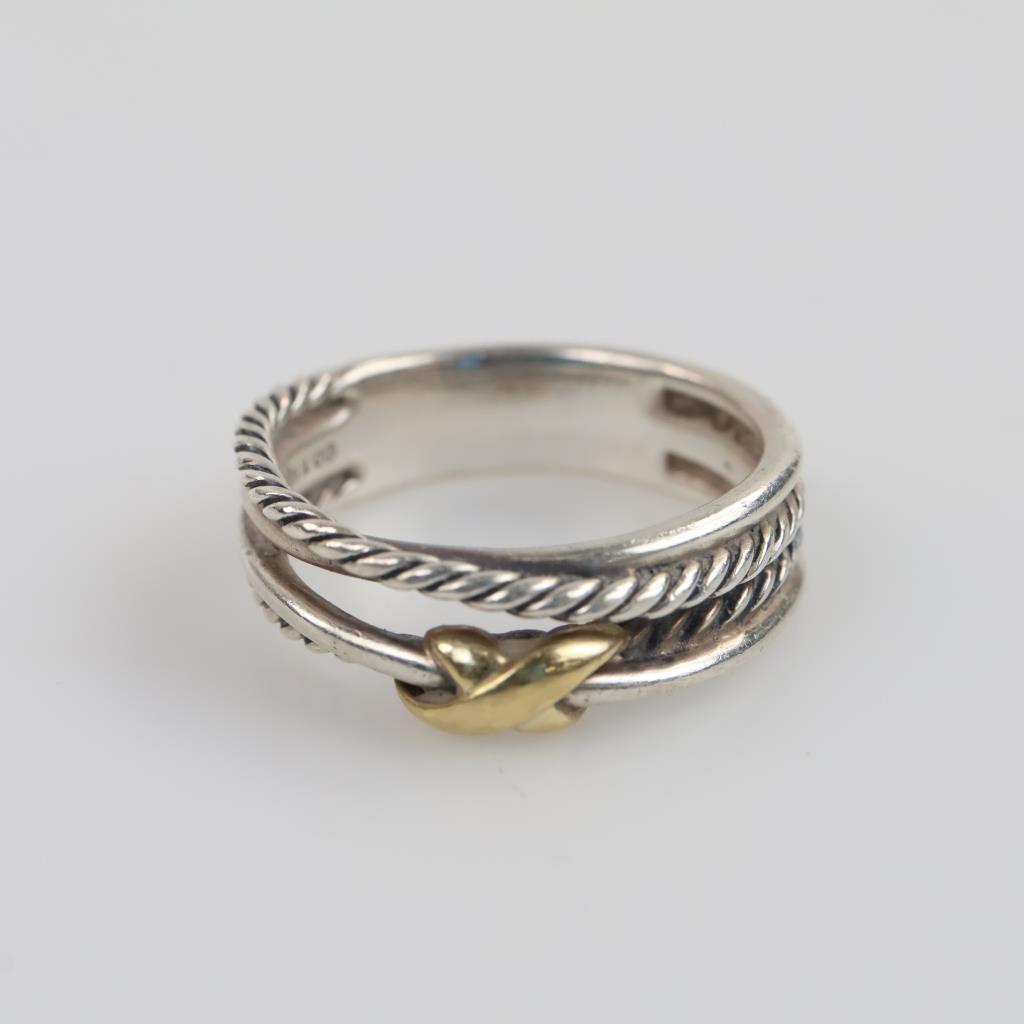 David Yurman Silver "X" Crossover Band Ring Gold Accent | Property Room