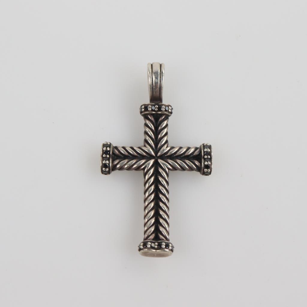 David Yurman Sterling Silver Black Stone Cross Pendant | Property Room
