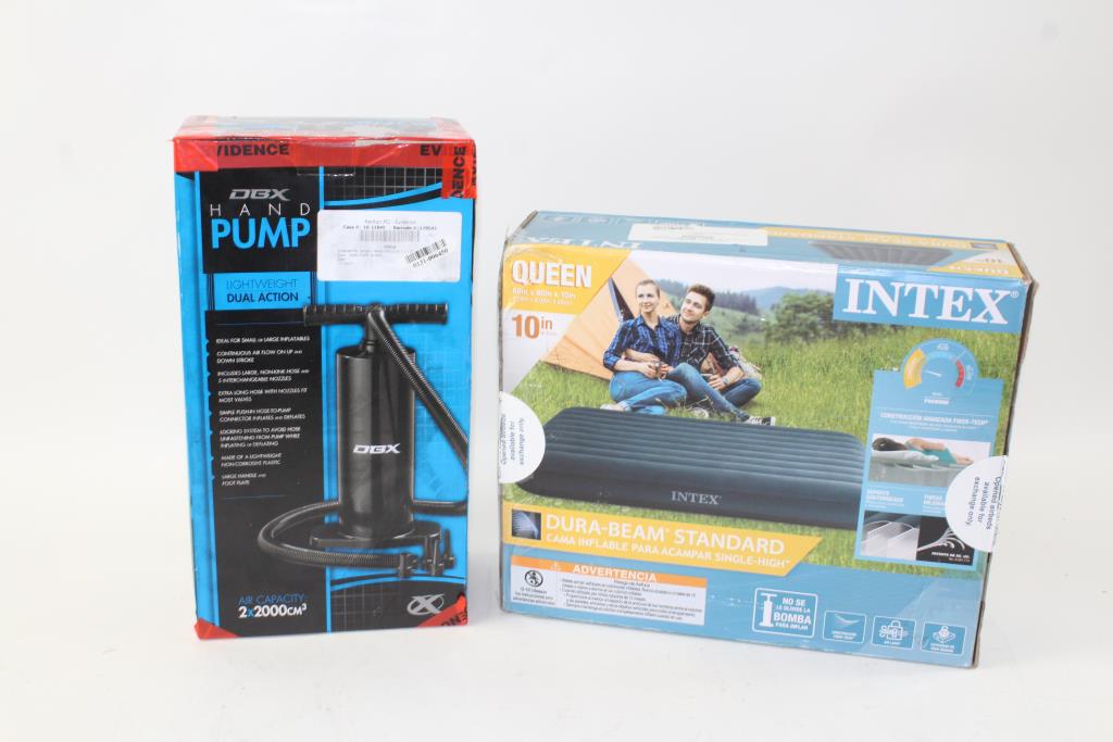 Dbx Dual Action Hand Pump And Intex 10" Queen Standard Durabeam Airbed ...
